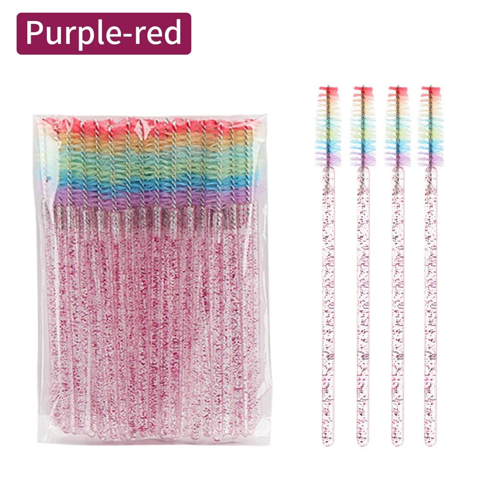 Одноразовые радужные кристальные кисти для ресниц crystal-purple red