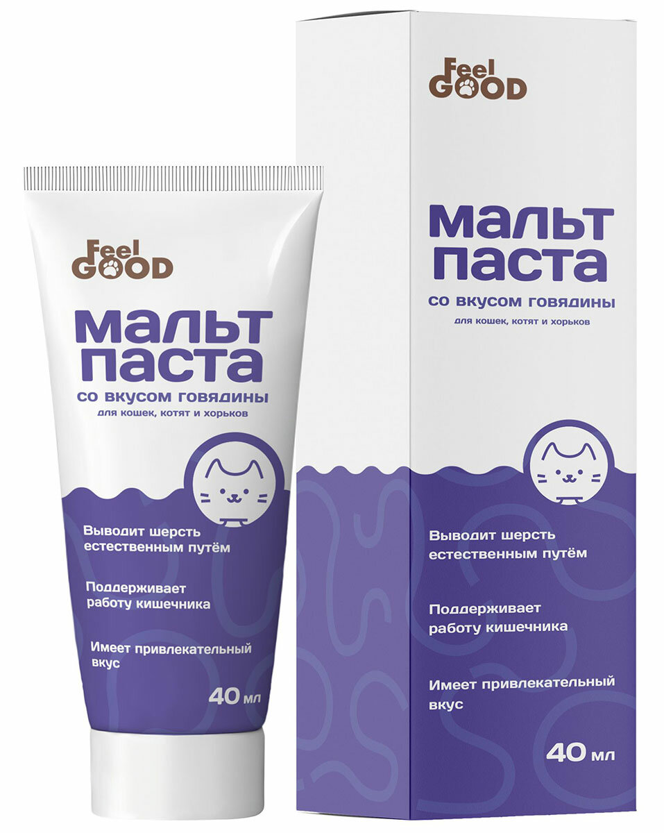 Мальт-паста FeelGOOD для вывода шерсти со вкусом говядины для кошек, котят и хорьков, 40 мл