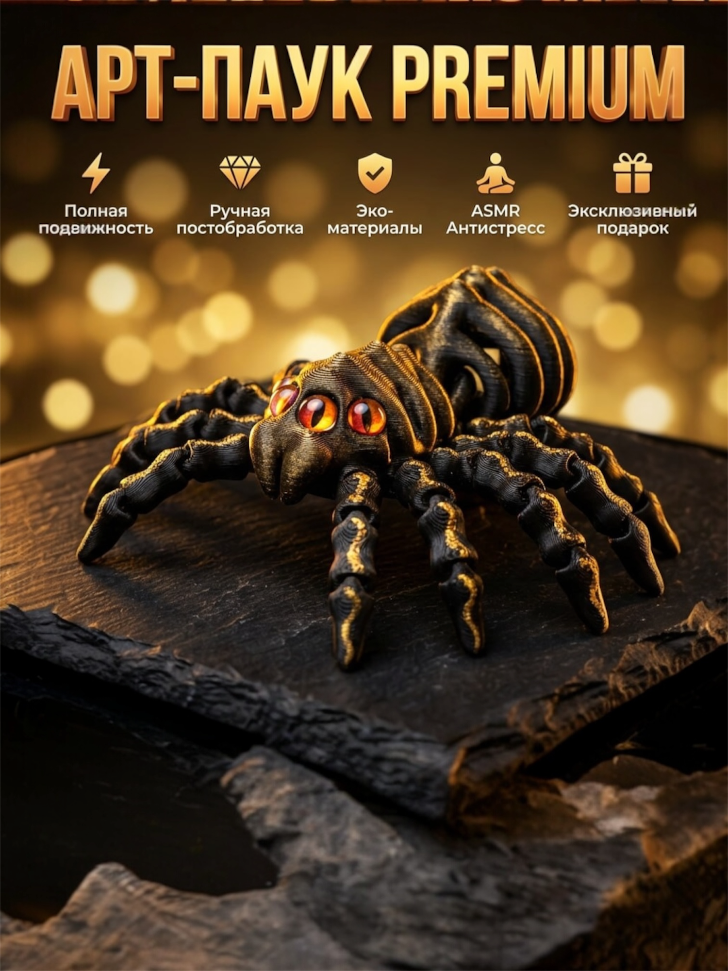 Фигурка "Ночной Император", ручная работа, подвижная, цвет золото