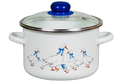 Кастрюля эмалированная с крышкой 3 л для всех плит Гуси, СтальЭмаль