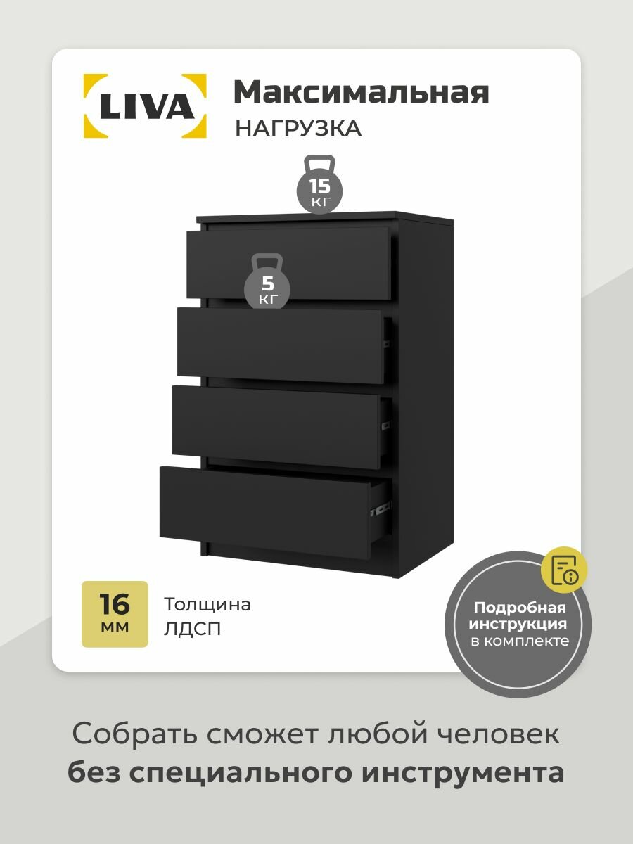 Комод с ящиками для одежды и хранения вещей графит Кальм 50х80x40 см, LIVA — фото 1