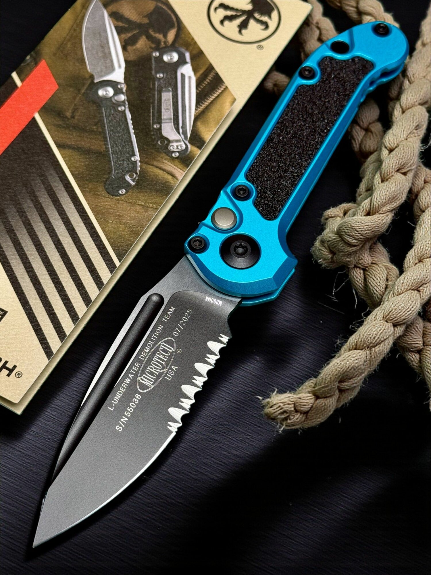 Нож складной MicroTech MCT11352TQ LUDT Gen III, Black Part Serrated Blade, Terquoise Handle