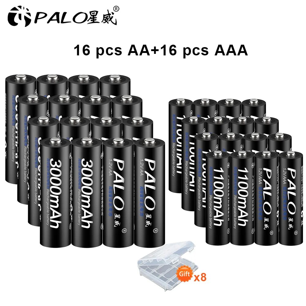 Набор перезаряжаемых аккумуляторов Ni-MH AA 3000mAh + AAA 1100mAh 16AA and 16AAA