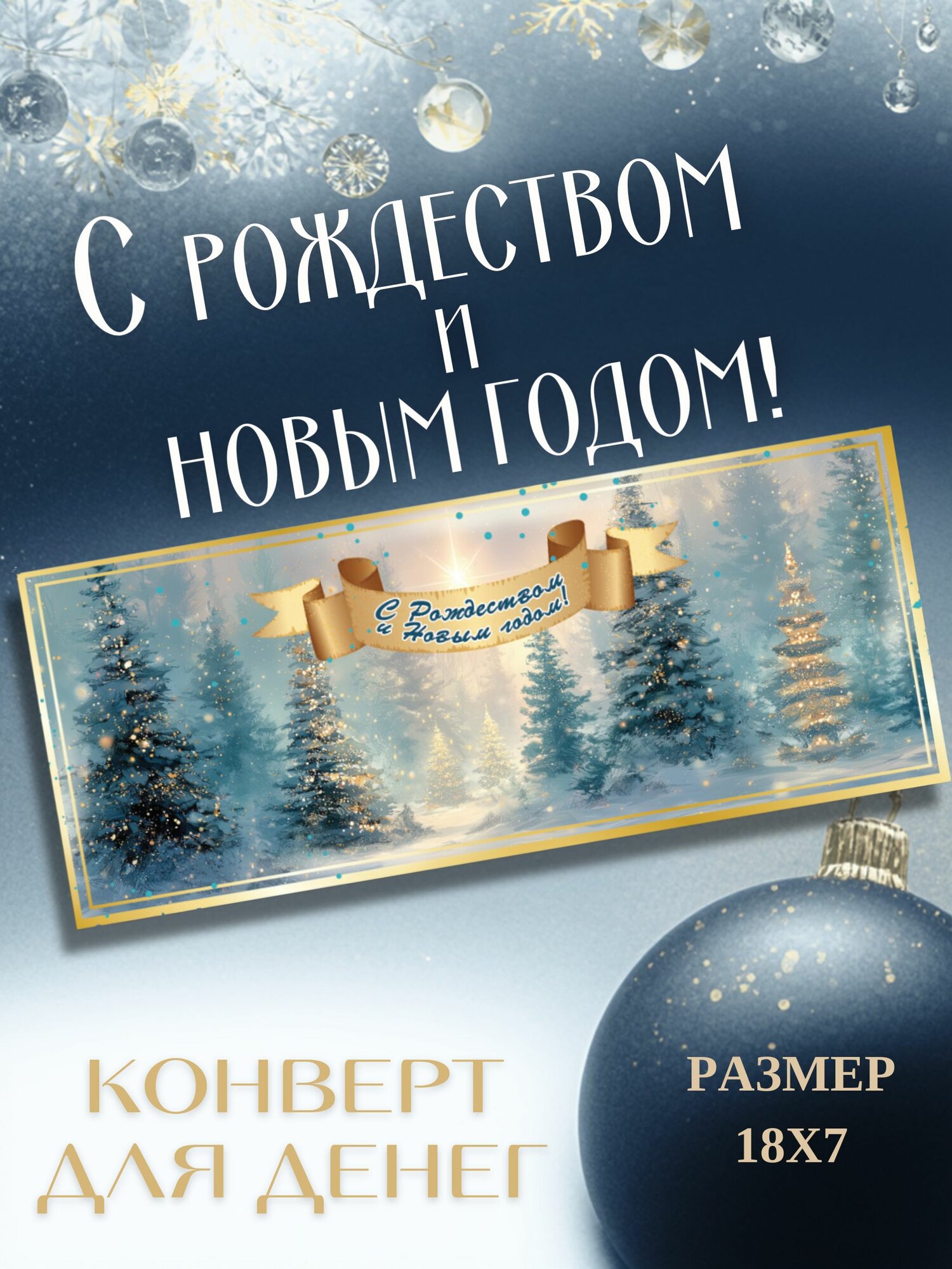 Христианский конверт для денег "С Рождеством и Новым годом!"