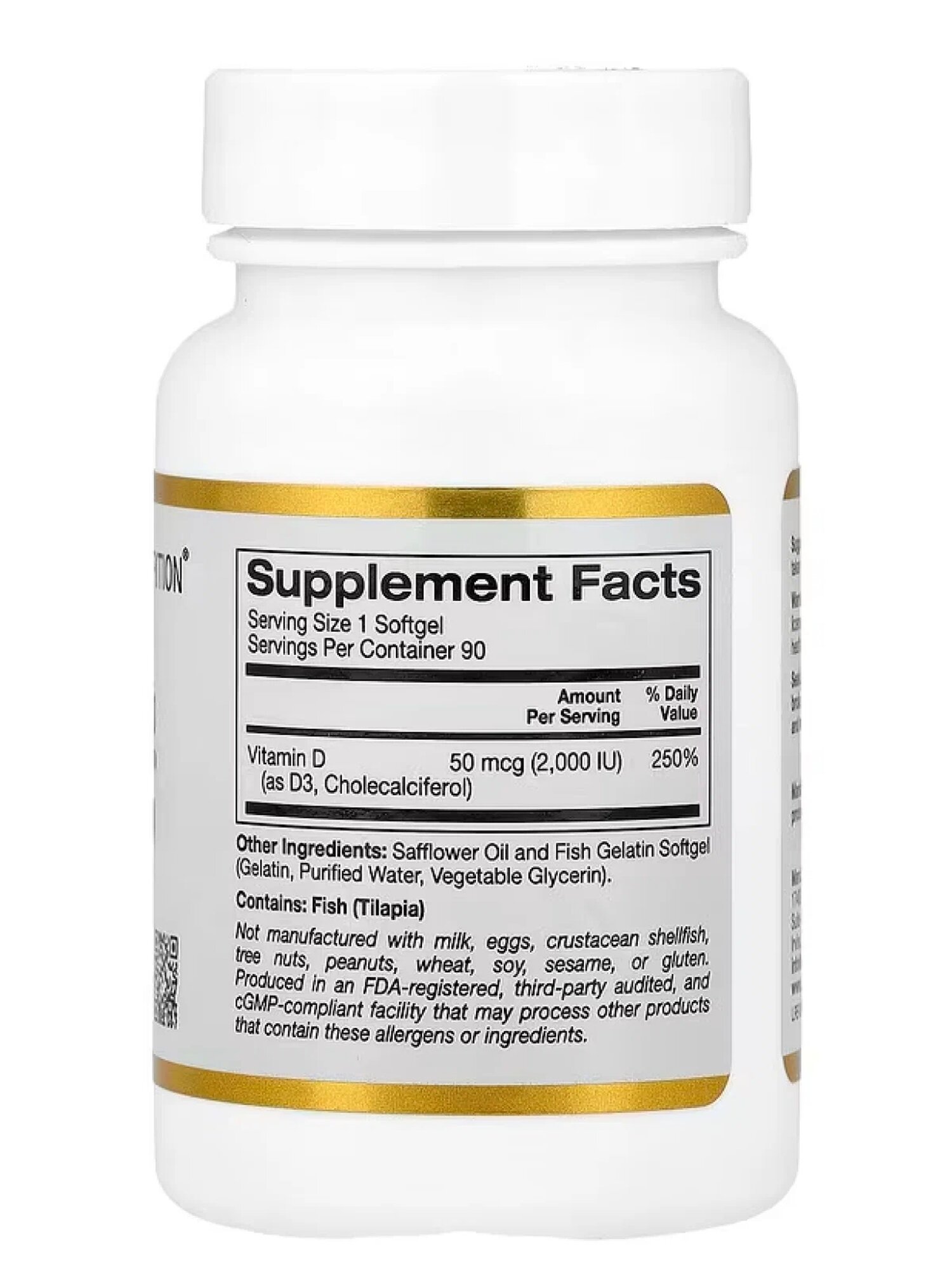 Витамины California Gold Nutrition, Витамин Д, 2000МЕ, для иммунитета, 90шт — фото 1