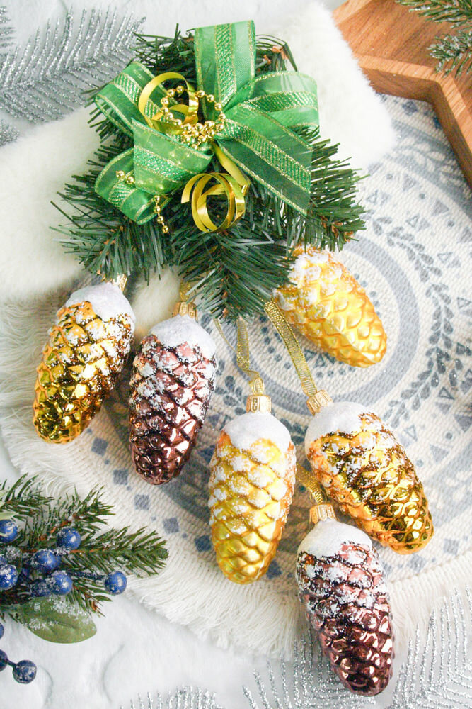 Елочное украшение - гирлянда кедровая, шоколадно-золотая гамма, 30 см, Елочка С931-шок-зол