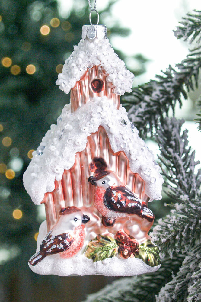 Ёлочная игрушка теремок для воробушков, стекло, 13 см, Goodwill YA92724-2