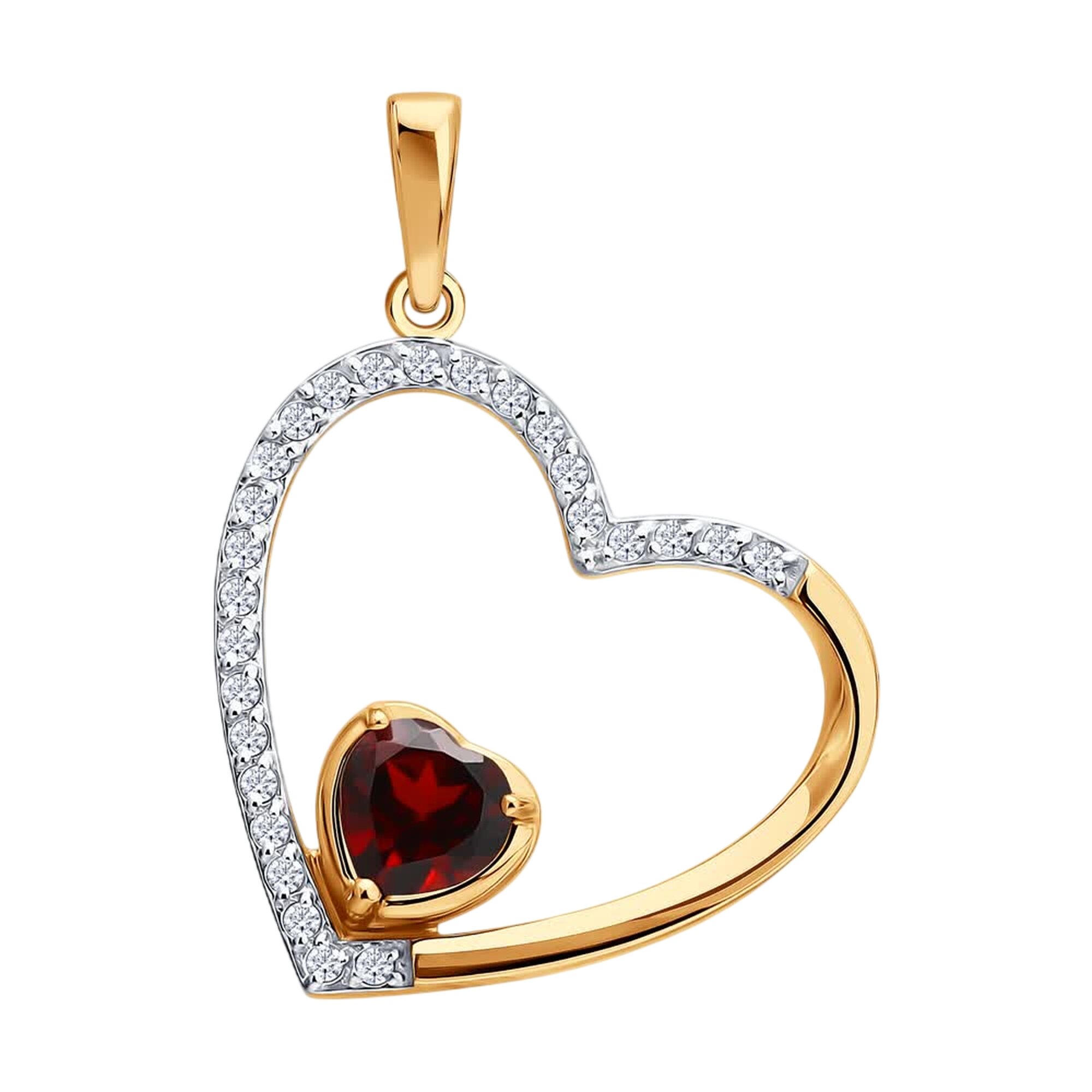 Подвеска, красное золото, 585 проба, гранат, фианит