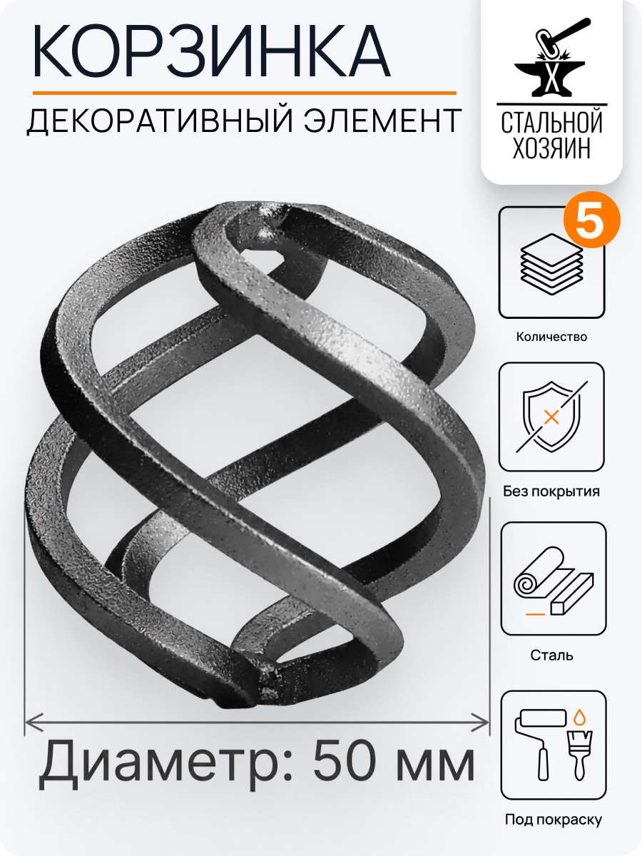 5 шт. Декоративный кованый элемент корзинка Диаметром 70 мм