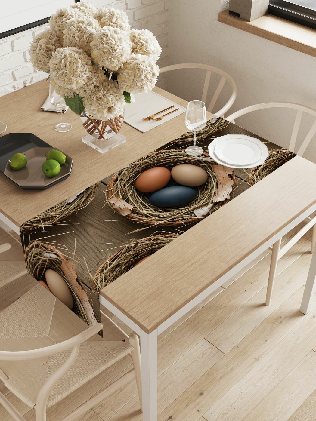 Дорожка водоотталкивающая на стол "Пасхальные гнезда" 145х40 см, JoyArty, серия Пасха