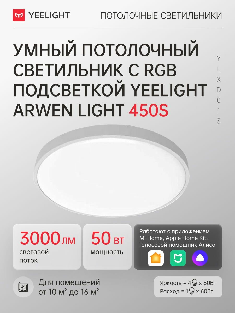 Люстра с поддержкой Homekit и RGB подсветкой Yeelight Arwen Ceiling Light 450S
