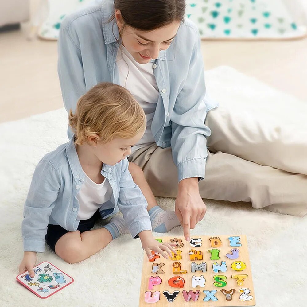 Головоломка с алфавитом и цифрами, деревянная головоломка с алфавитом , Пазл