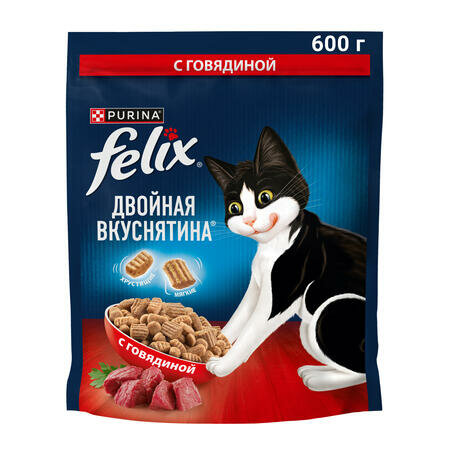 FELIX Двойная Вкуснятина 2 шт по 600 г, сухой корм для кошек с говядиной