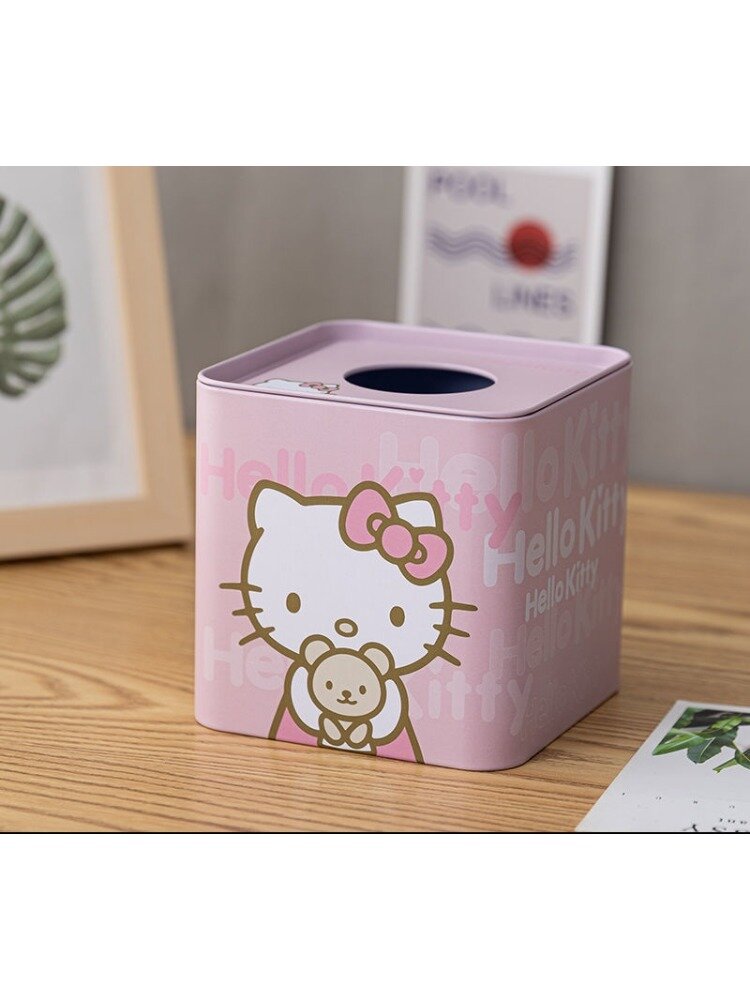 Держатель для салфеток из белой жести с рисунком Hello Kitty (квадратный/прямоугольный)