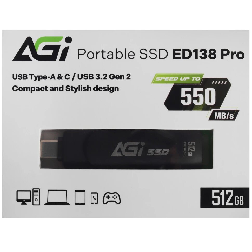 512 ГБ Внешний SSD AGI ED138 Pro [AGI512G33ED138P-CB], Type-A, Type-C