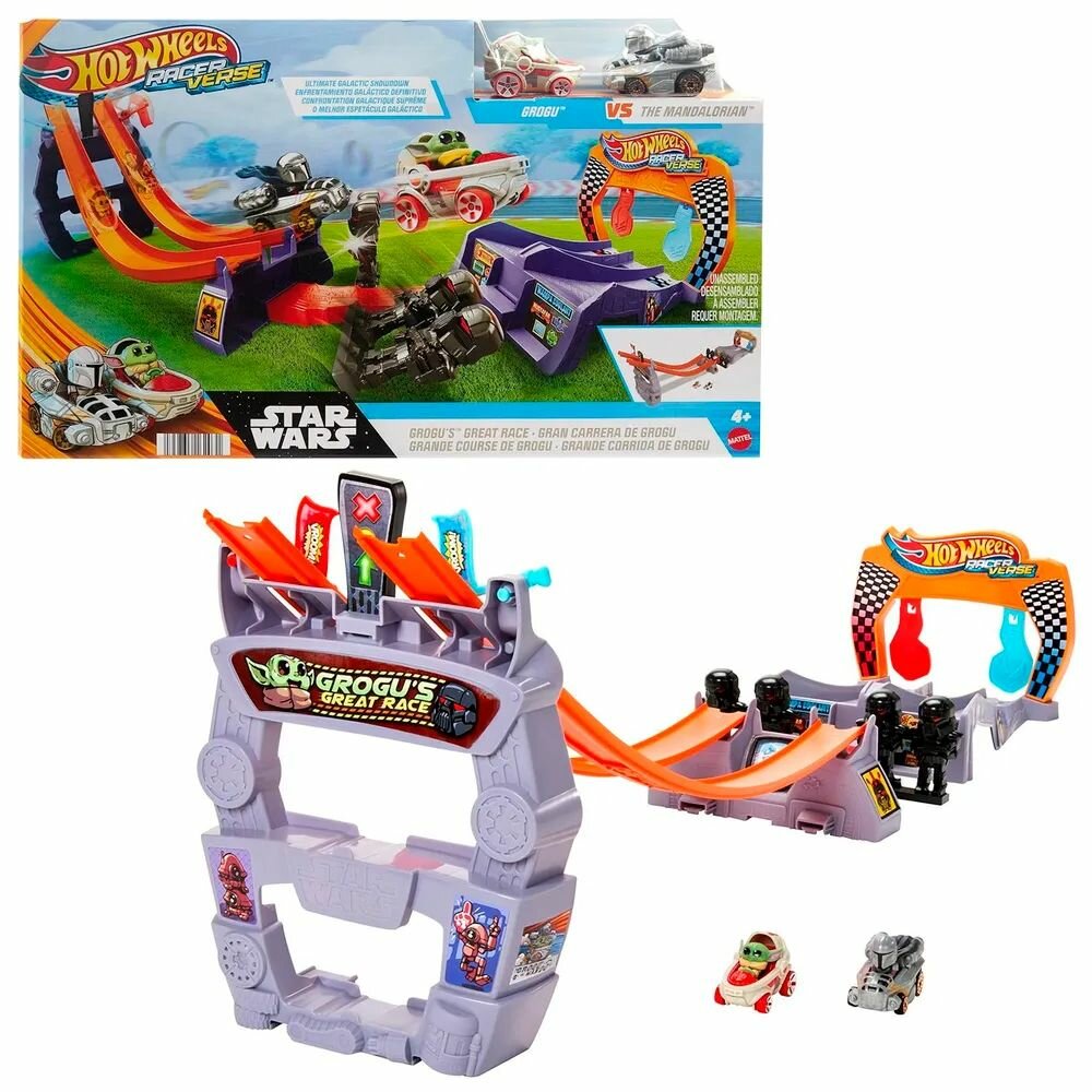 Игровой набор Hot Wheels Racerverse Star Wars с 2 машинками Грогу и Мандалорец HPL32