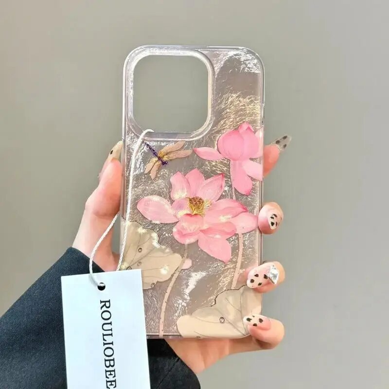 Чехол Для iPhone 16/15/14/13/12/11 Pro Max XS XR 7/8 Plus С Розовым Лотосом - Ударопрочный, Пылезащитный, Нескользящий