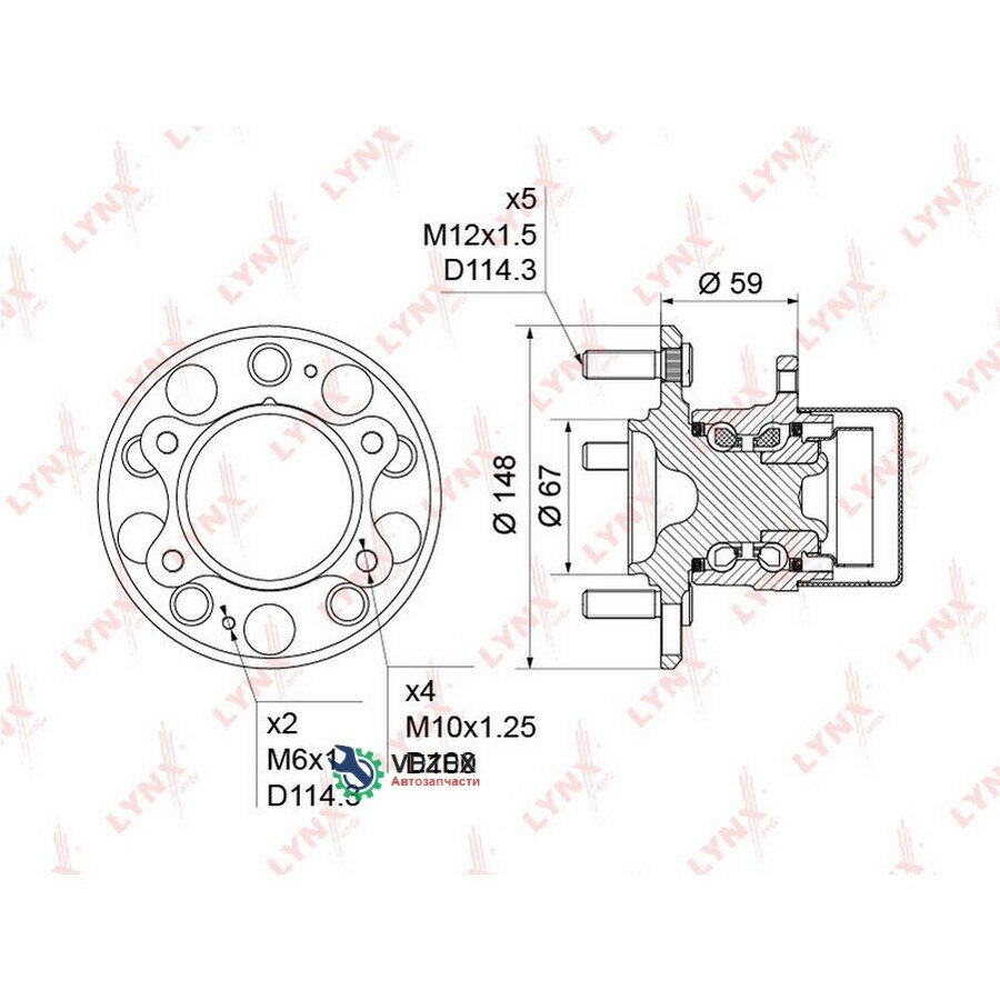 LYNXAUTO WH-1240 Ступица задняя в сборе (с ABS) подходит для HYUNDAI Elantra(HD) 1.6 06-11 / i30(F/GD) 1.4-1.6 07, KIA Ceed 1.4-2.0 06 WH-1240