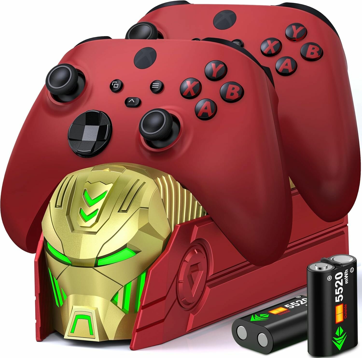 Подставка Зарядная станция док-станция + 2 мощных аккумулятора емкость 5520mWh для геймпадов Xbox One S/X и Xbox Series S/X Красная