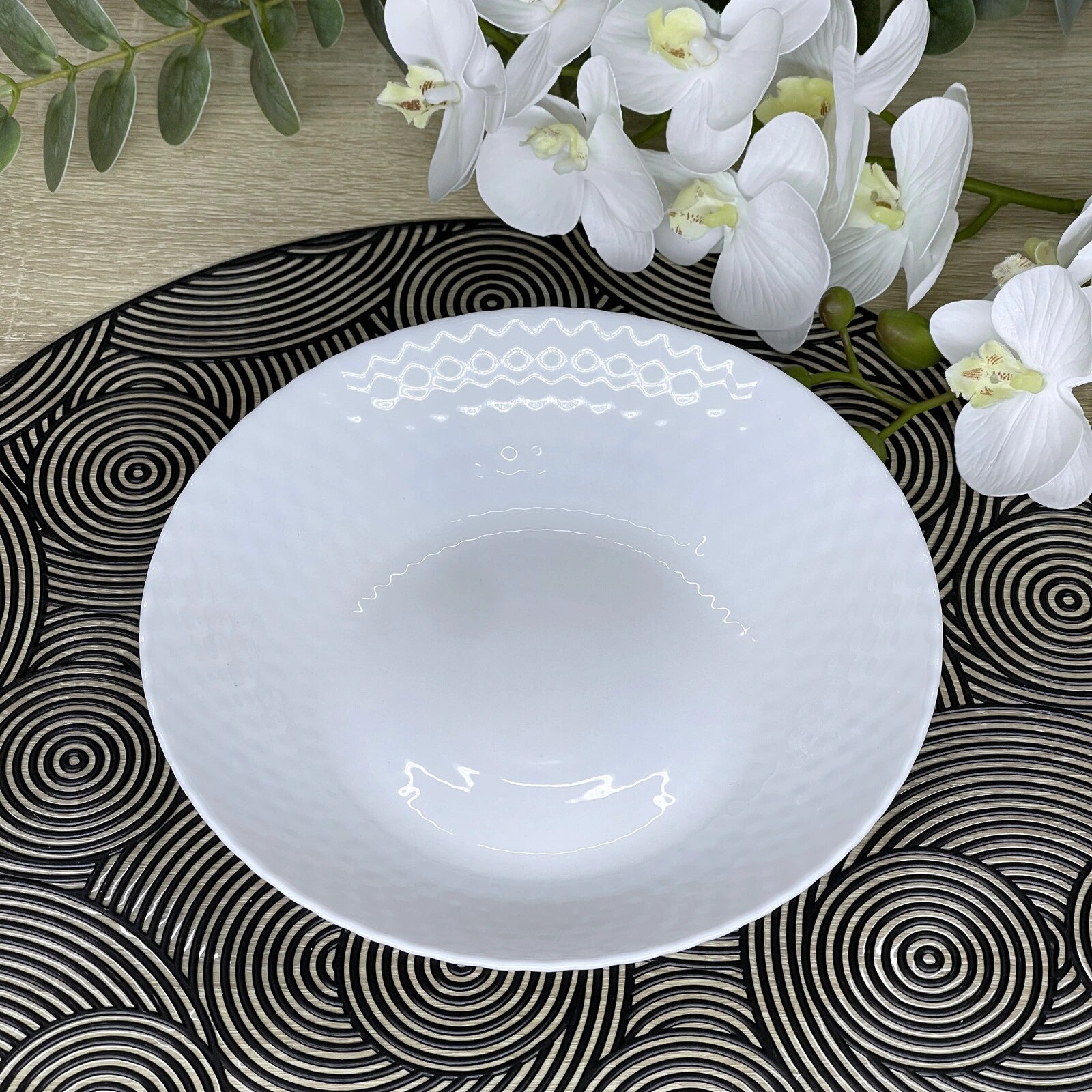 Тарелка «White magic» 20х4 см из белой стеклокерамики с рельефным узором Ромбы, глубокая для сервировки