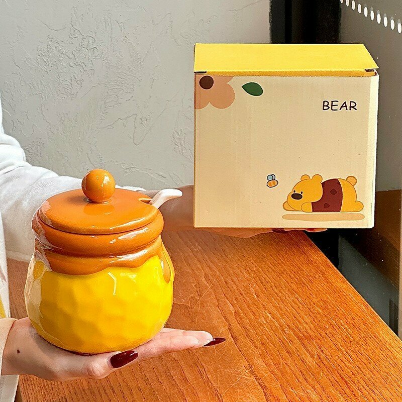 Креативная и милая керамическая банка для сливочного масла с подглазурной росписью, устойчива к высоким температурам, с крышкой и ложкой, банка для специй, банка для приготовления яиц на пару, подходит для использования в микроволновой печи.