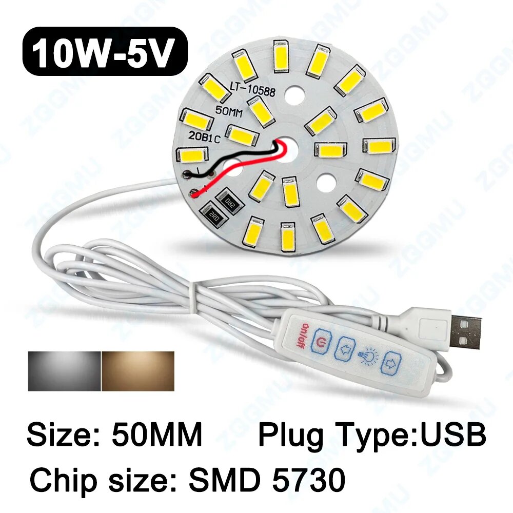USB LED лампа 10W-5V 50MM SMD 5730 Warm white 3000K