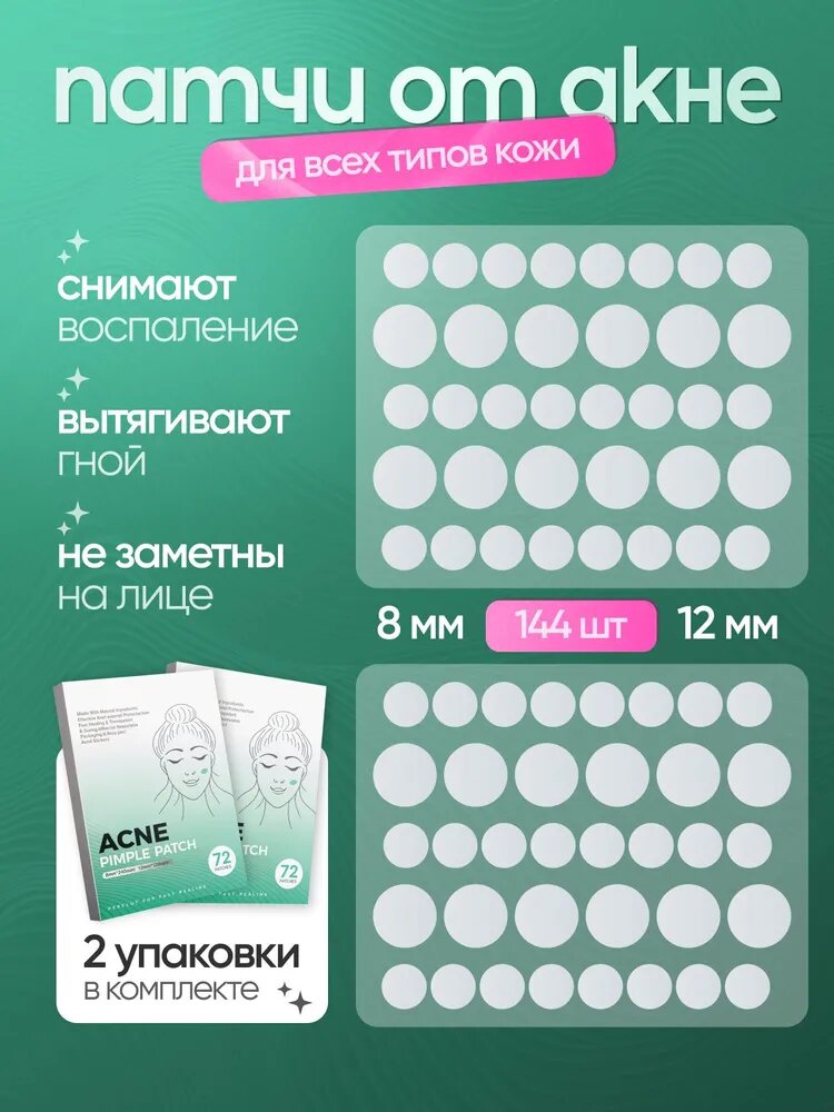 Набор патчей "В списках", для глаз и кожи, против акне, гидрогель, 144 патча
