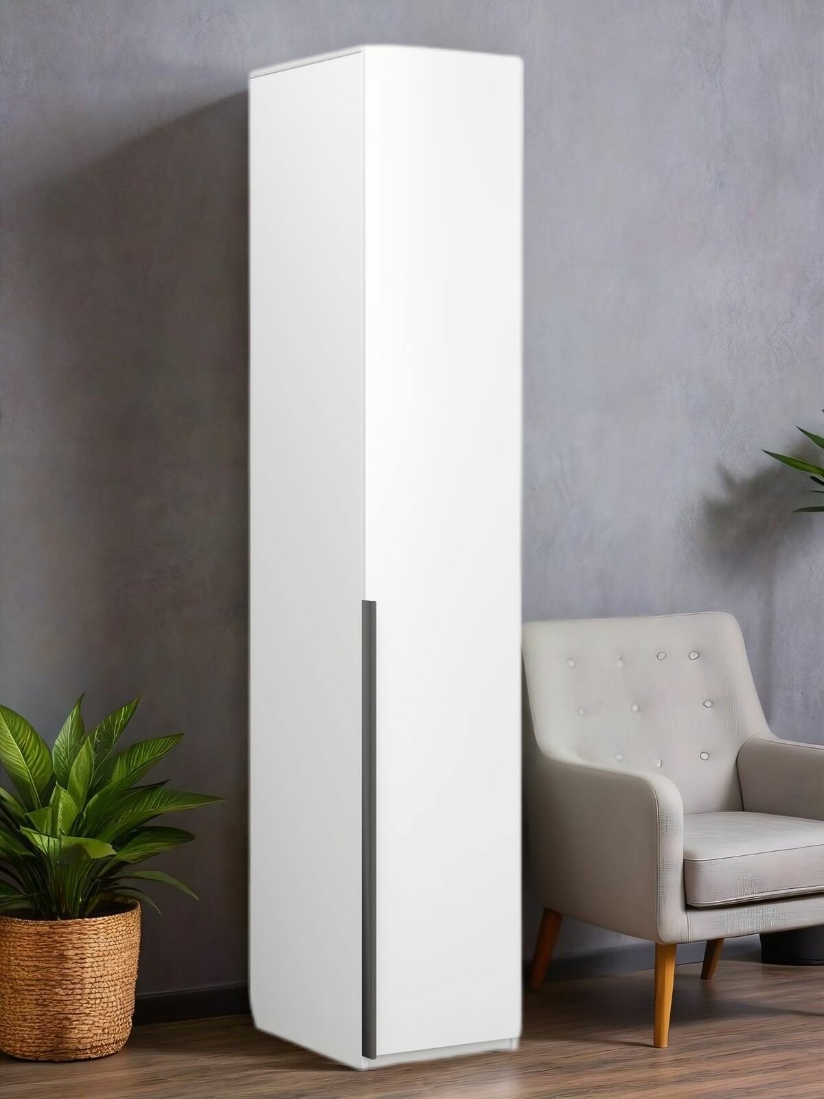 Распашной шкаф-пенал для одежды и хранения вещей Чарли 5.1 правый с полками, 40х55х220.5 см, белое сияние