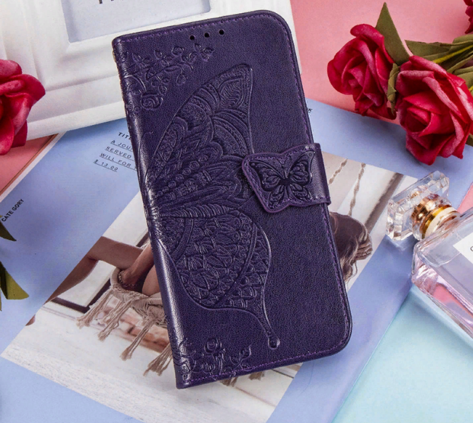 Чехол-книжка MyPads для Samsung Galaxy A6+ Plus (2018) фиолетовый с загадочными узорами