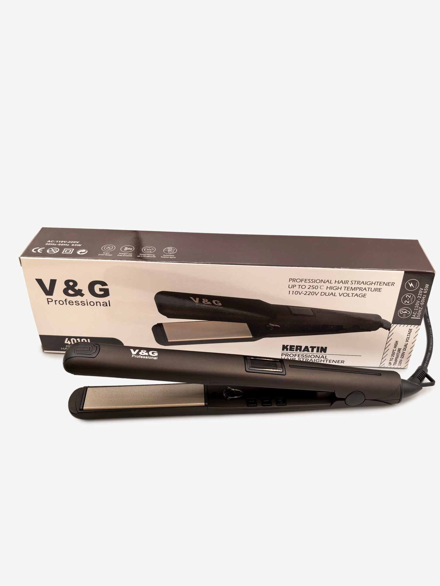 Щипцы для волос титаново турмалиновые, V&G, 4010L, 65 Вт, 250 градусов