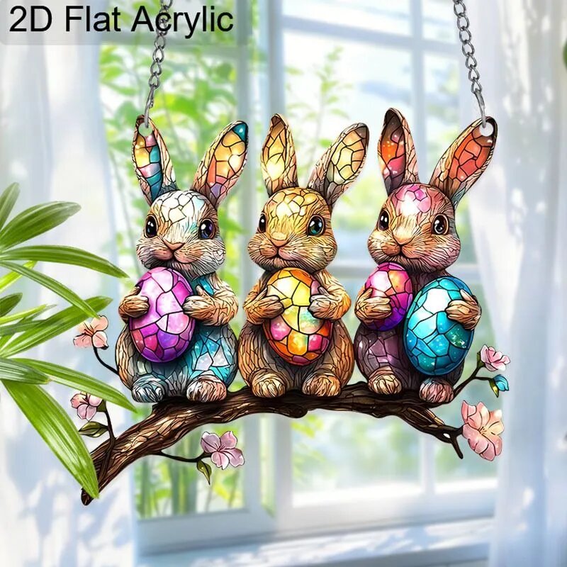 2D плоский акриловый кулон, Три кролика-Ловец Солнца, Хрустальная Подвеска