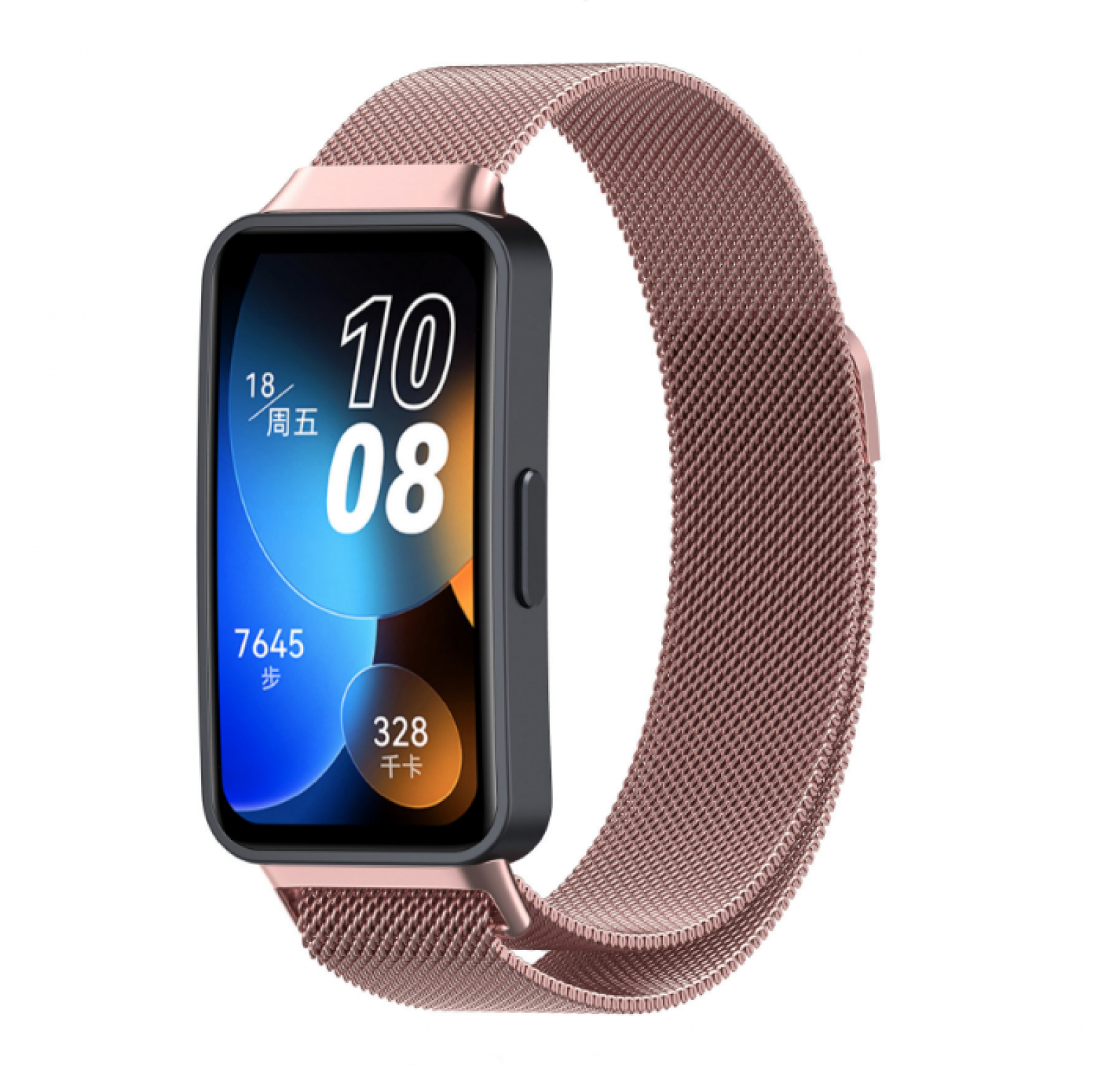 Ремешок-браслет MyPads миланский сетчатый для умных часов Huawei Band 8 из нержавеющей стали с магнитным замком, розовый