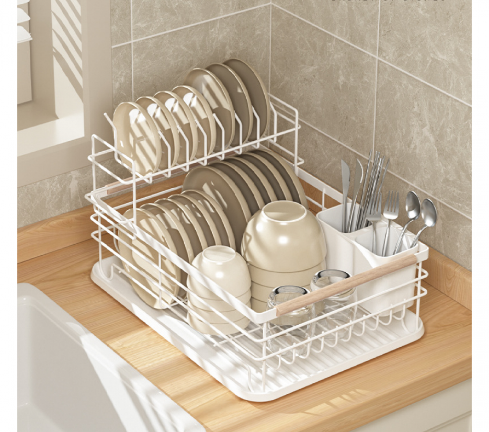 Кухонный органайзер MyPads для мокрой зоны с подставкой для губки и держателем полотенца, белый