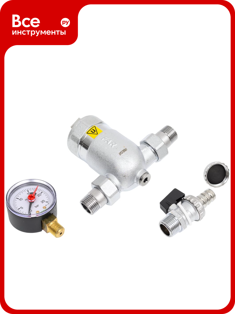 Фильтр FAR 100 мкм, с магнитными вставками, с манометром, Max: 95 C, 25 бар, 1/2" НР FA 39F4 12100