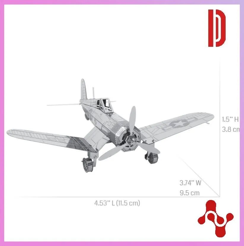 3D-пазл F4U CORSAIR, 100 элементов, металл, для сборки модели самолета, размер 8 см, для взрослых и детей старше 14 лет — фото 1
