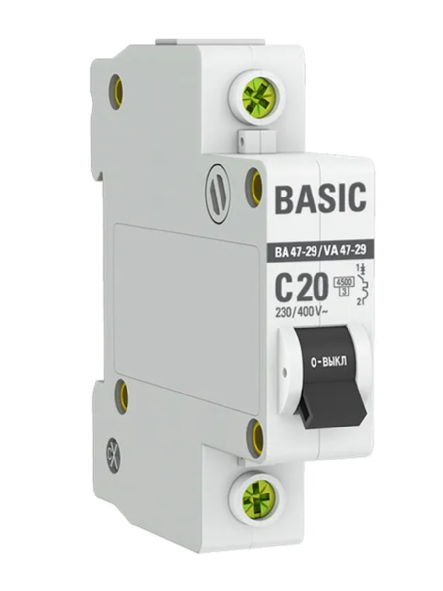 Автоматический выключатель EKF ВА 47-29 однополюсный 1P 20А 4,5кА характеристика C mcb4729-1-20C