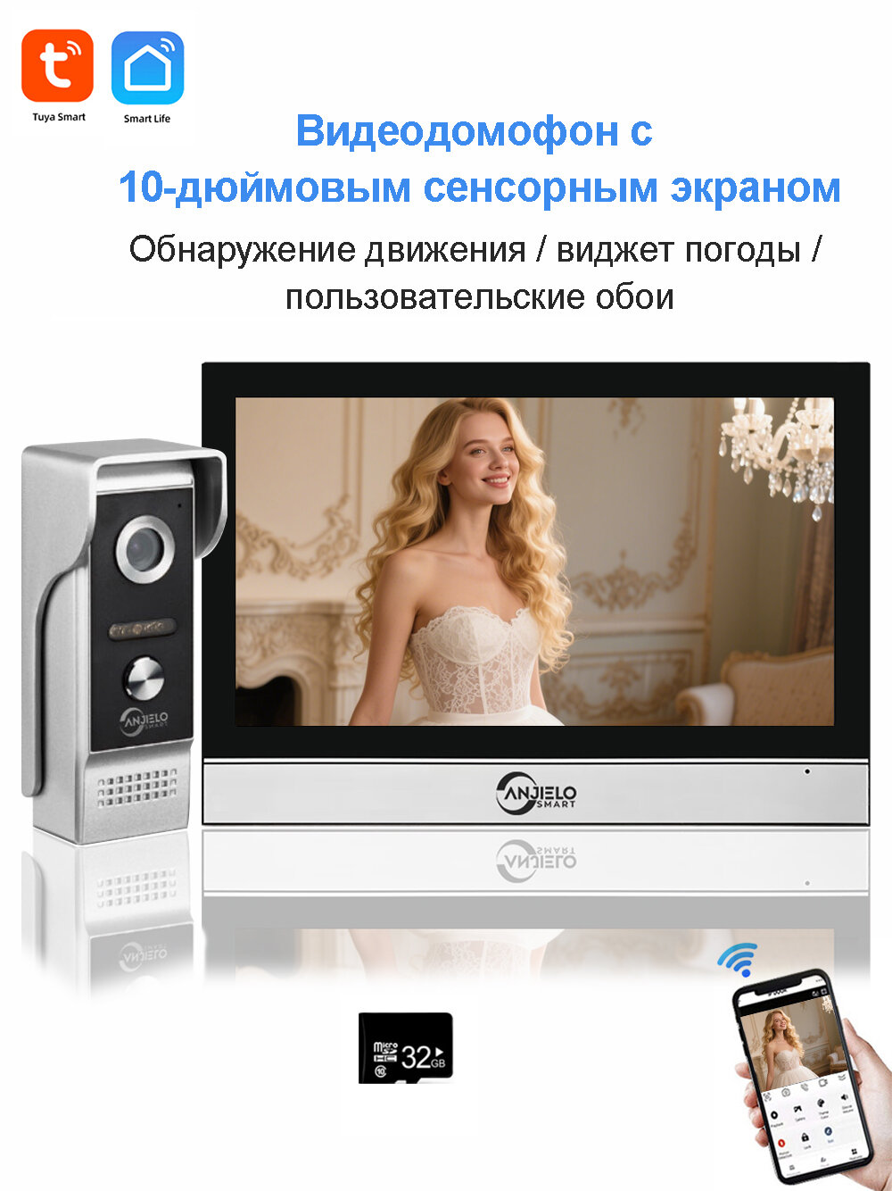 Умный WiFi видео-домофон с цветным дисплеем, погодой, цифровой фоторамкой и записью