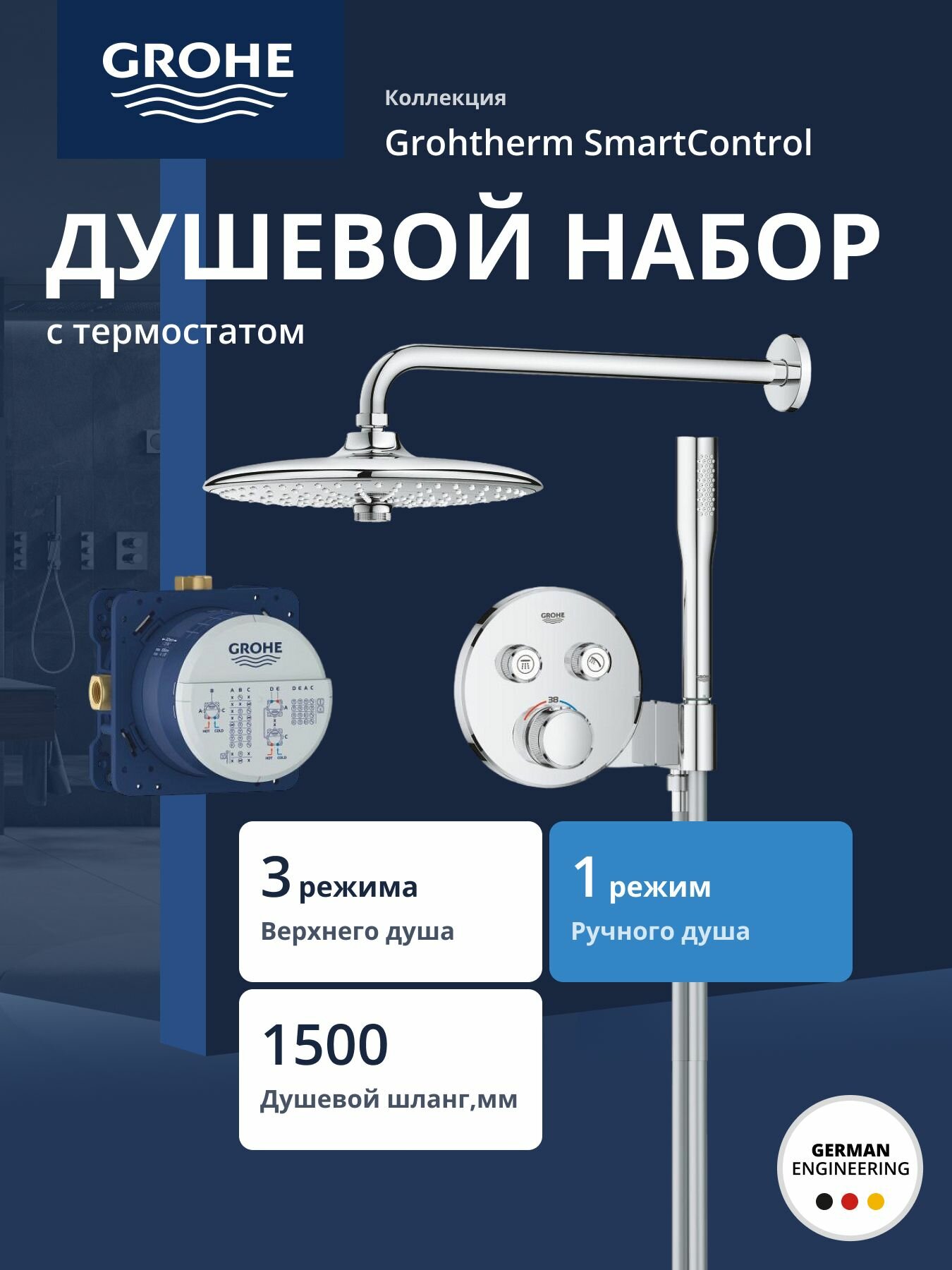 Душевая система GROHE Grontherm SmartControl скрытого монтажа с термостатом, хром (34867000)