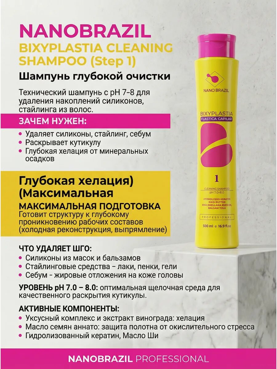 NANOBRAZIL BIXYPLASTIA шампунь глубокой очистки 500