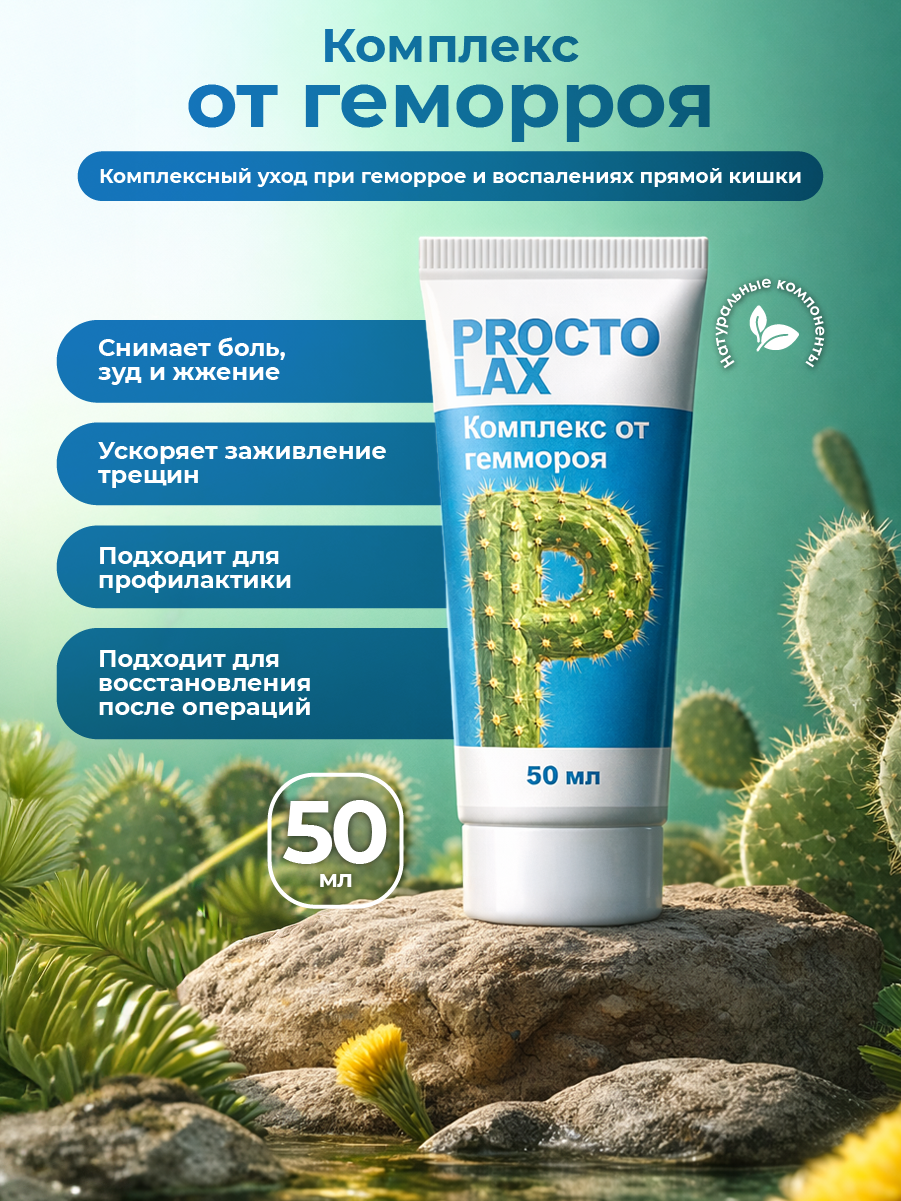 Proctolax: крем для профилактики геморроя, снимает воспаление, натуральный состав, 50 мл