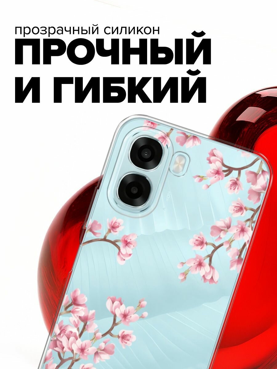 Силиконовый чехол на Oppo A6x / Оппо A6x с принтом Весенняя сакура — фото 1