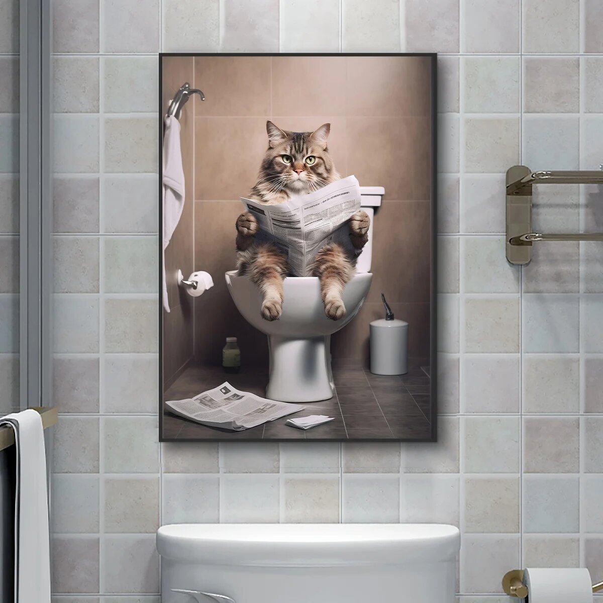 Картина с кошкой в туалете, 40x60 см, unframed