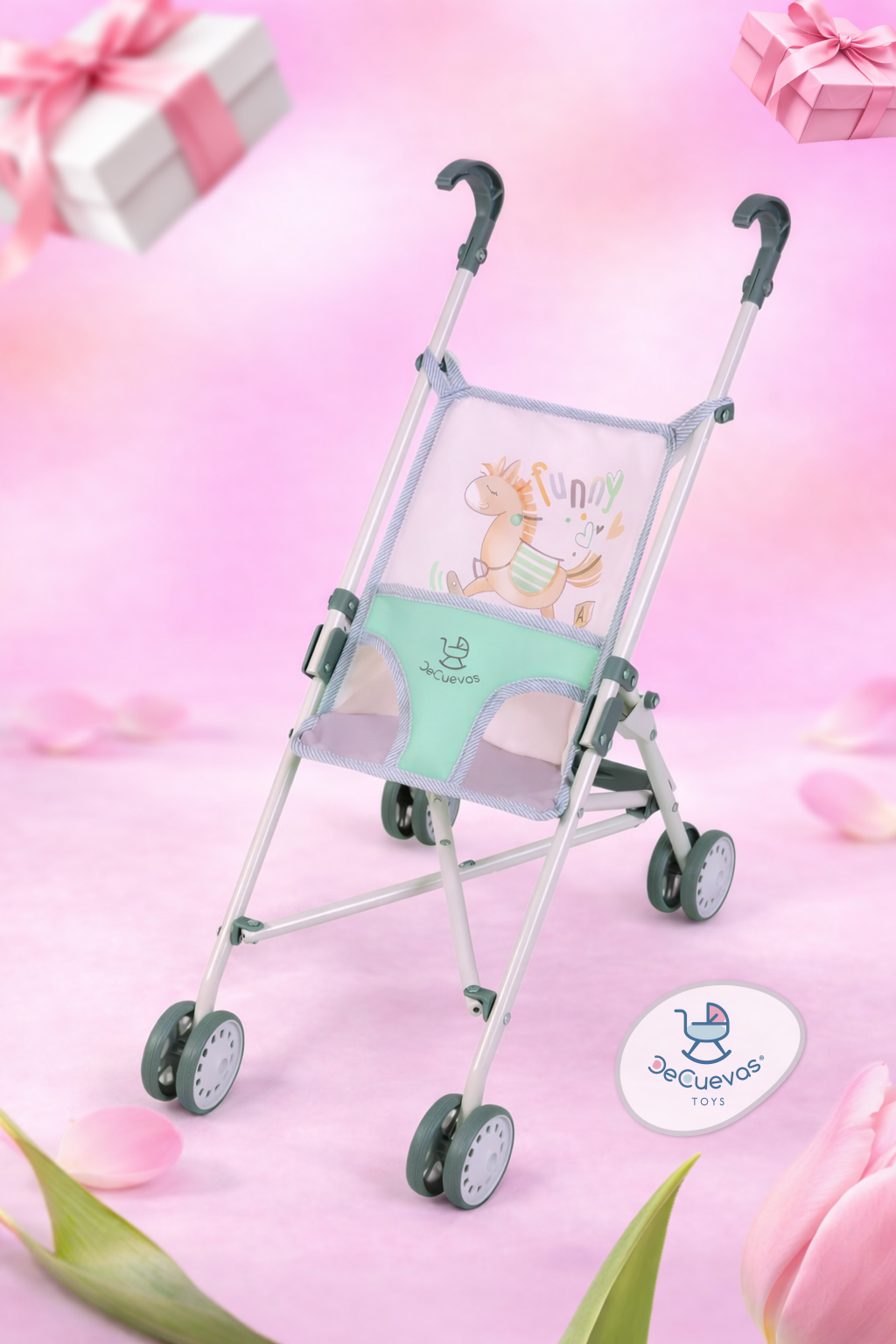 90082 Коляска для кукол трость зеленая, высота ручки 56 см, серия Фанни