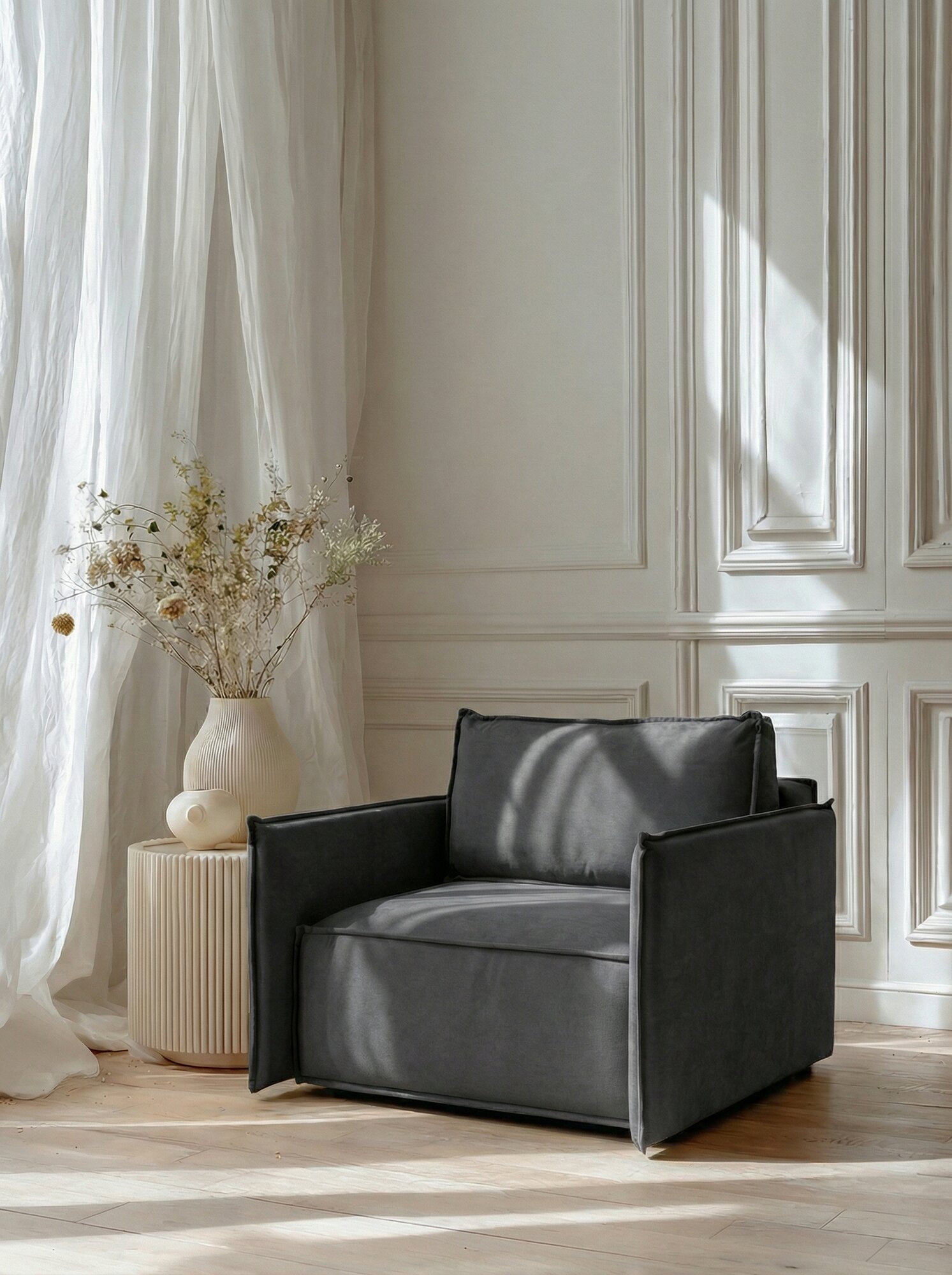 Кресло Брендосс 444 раскладное, кресло-кровать с подлокотниками, материал износостойкий велюр, цвет графит