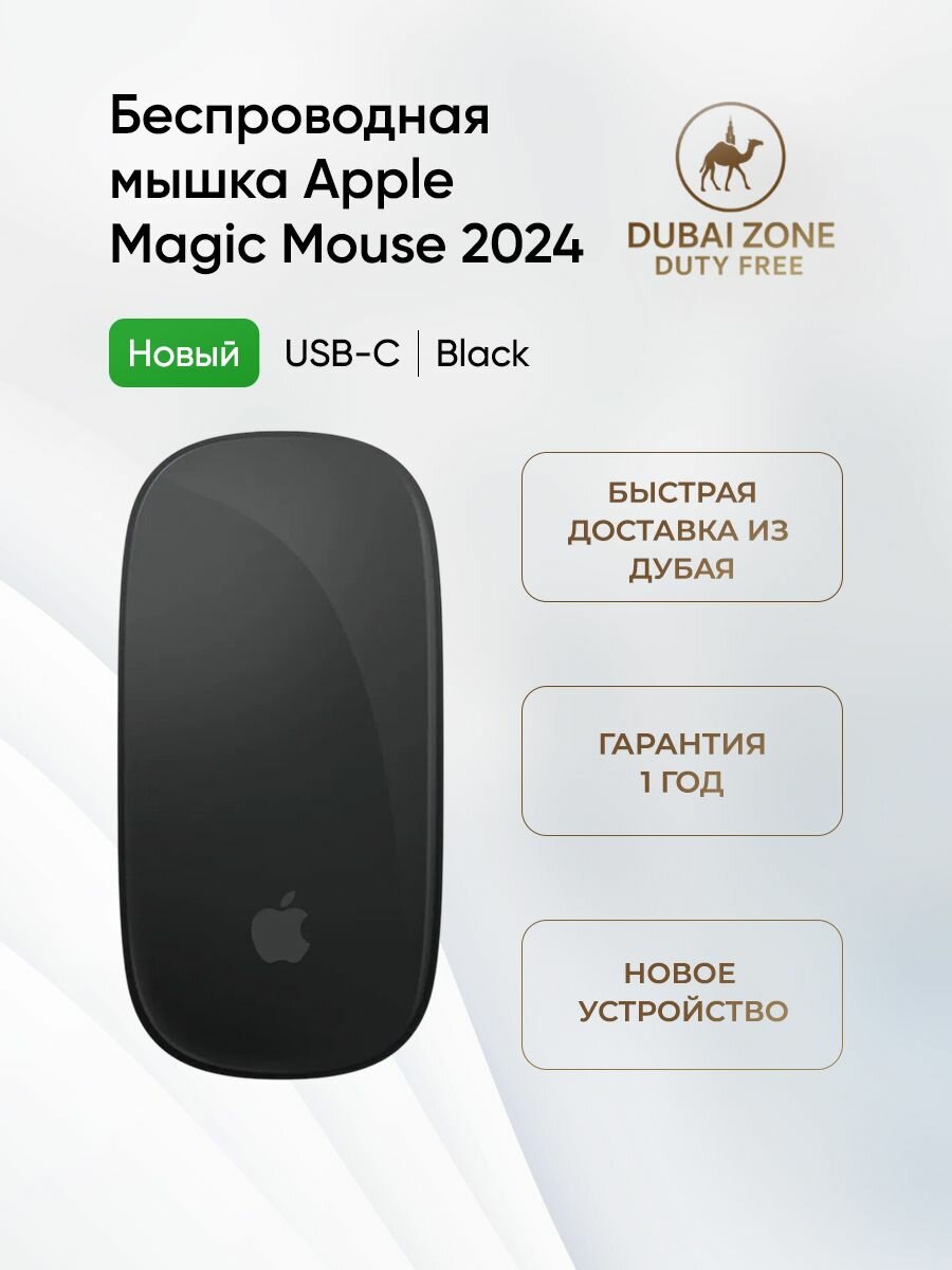 Мышь беспроводная Apple Magic Mouse 2024 USB-C, цвет Black, (черный)