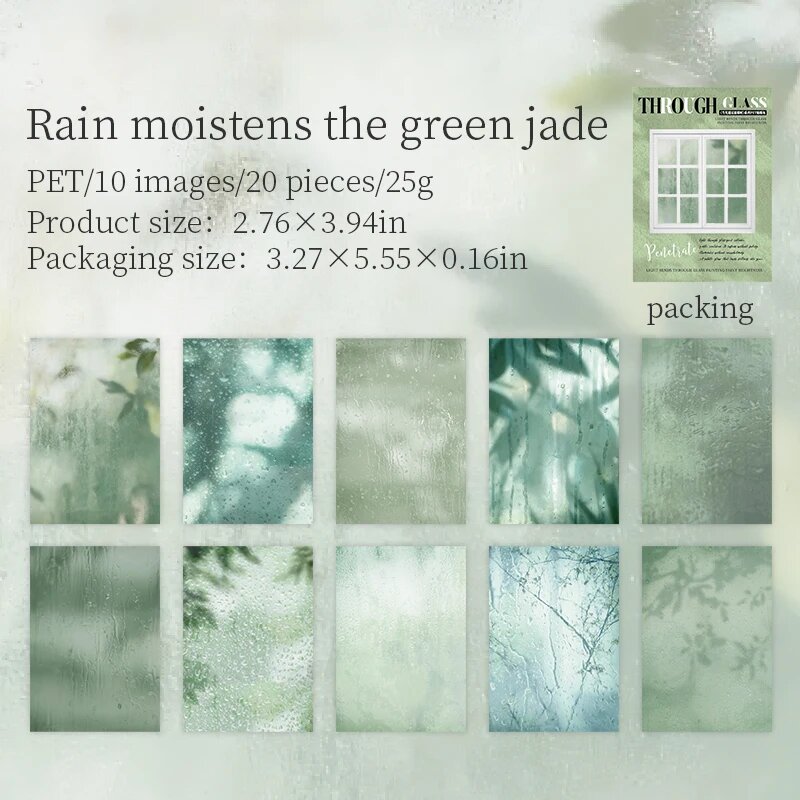 Наклейки JIANQI "Rain moistens the green jade", 10 шт, зеленый, E