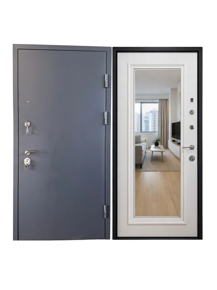 Дверь входная металлическая 2050х960 Правая Графит - Белый, Клинские двери