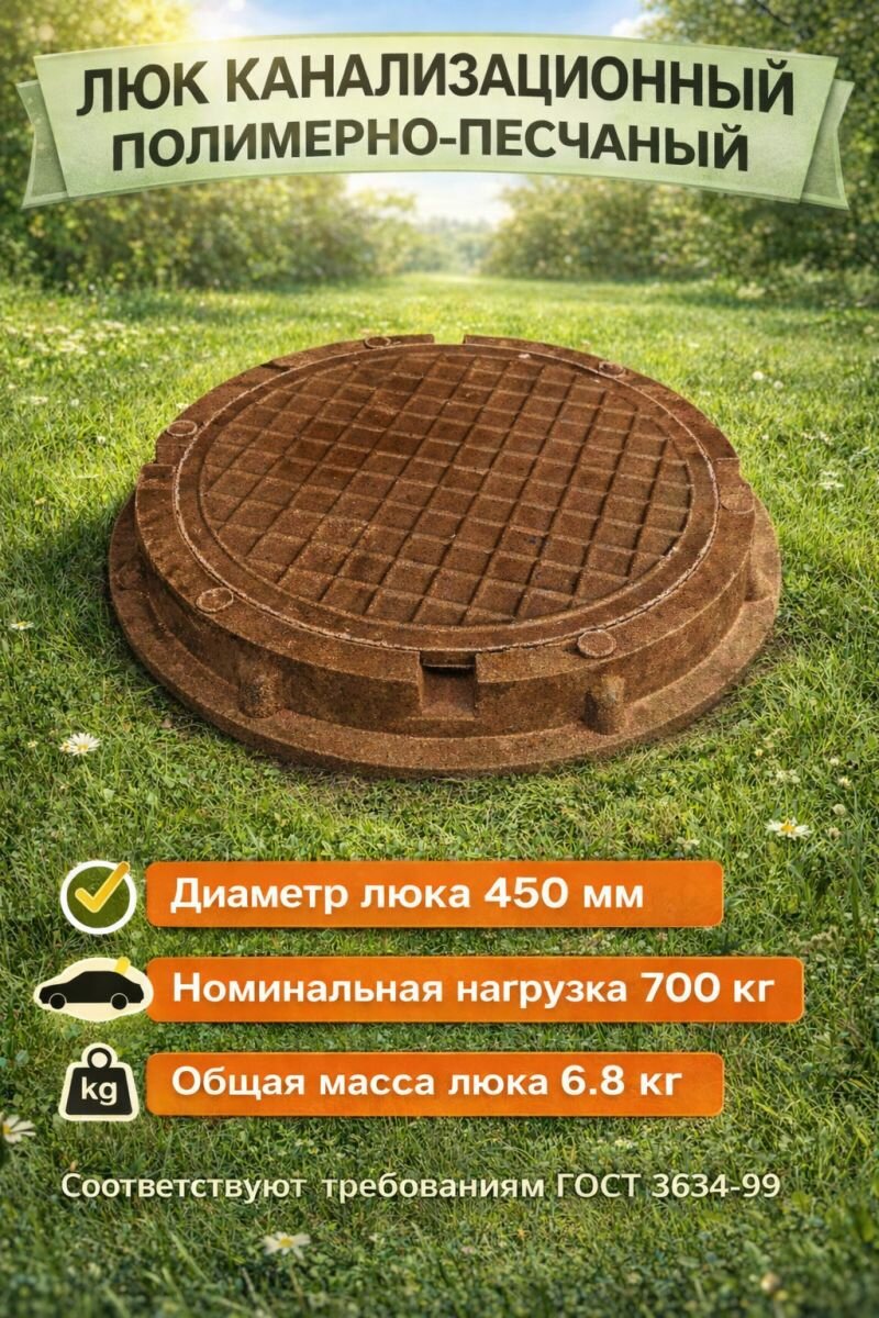 Люк канализационный круглый садовый d450 / h60 мм / 700 кг (коричневый)