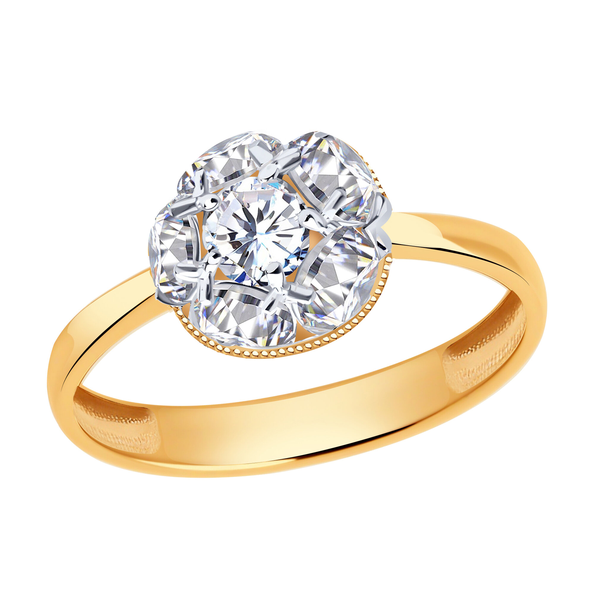 Кольцо, красное золото, 585 проба, фианит