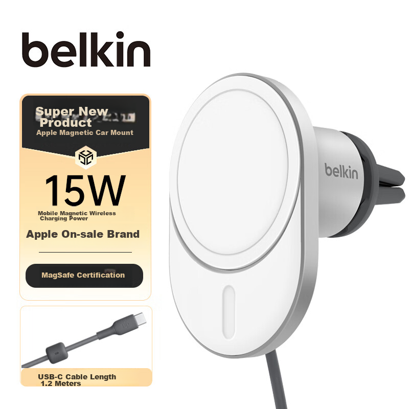 BELKIN MagSafe сертифицированный автомобильный беспроводный зарядный кронштейн 15Вт быстрая зарядка для iPhone